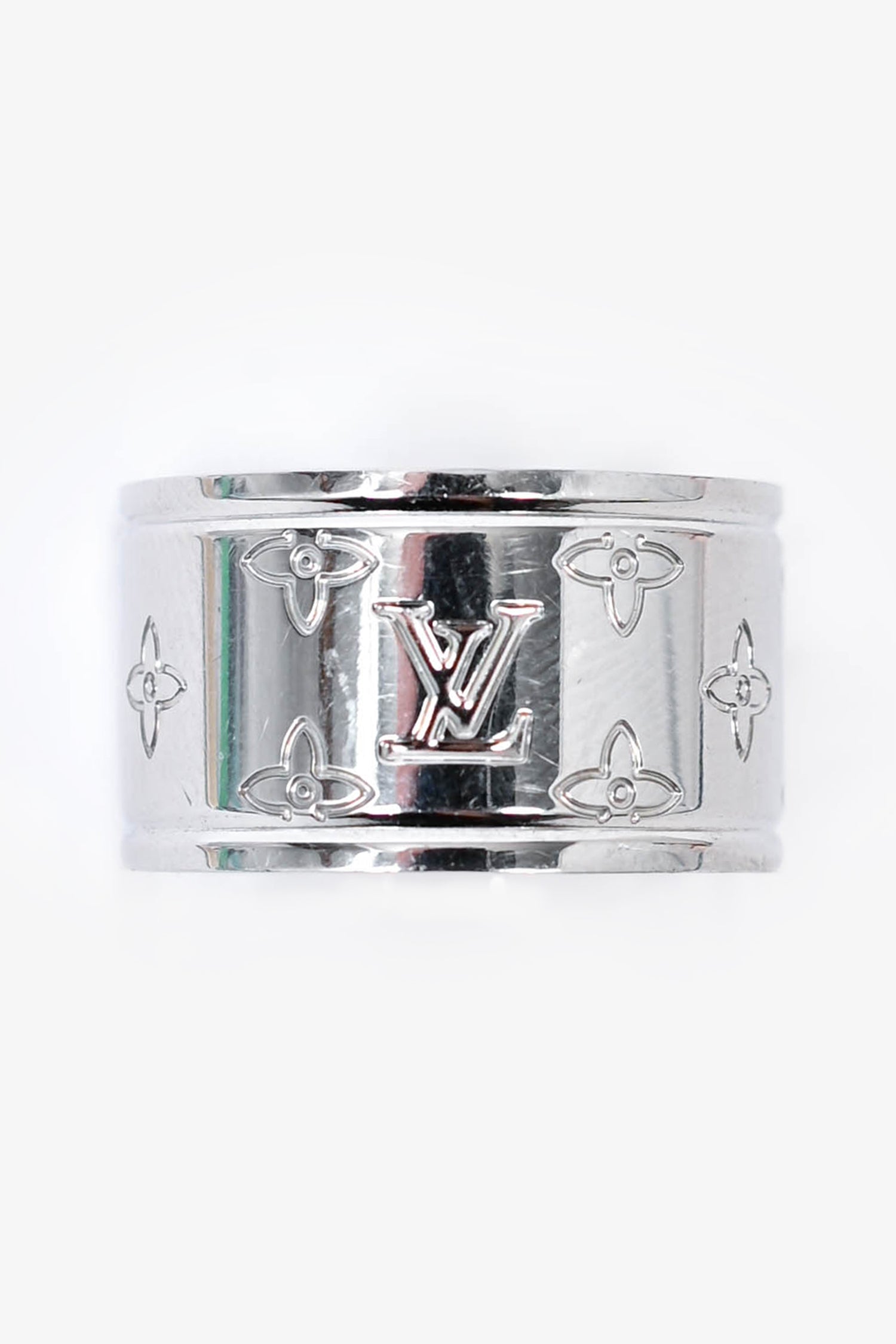 Louis Vuitton Silver Tone Monogram Wide Ring Size 6 – Mine & Yours
