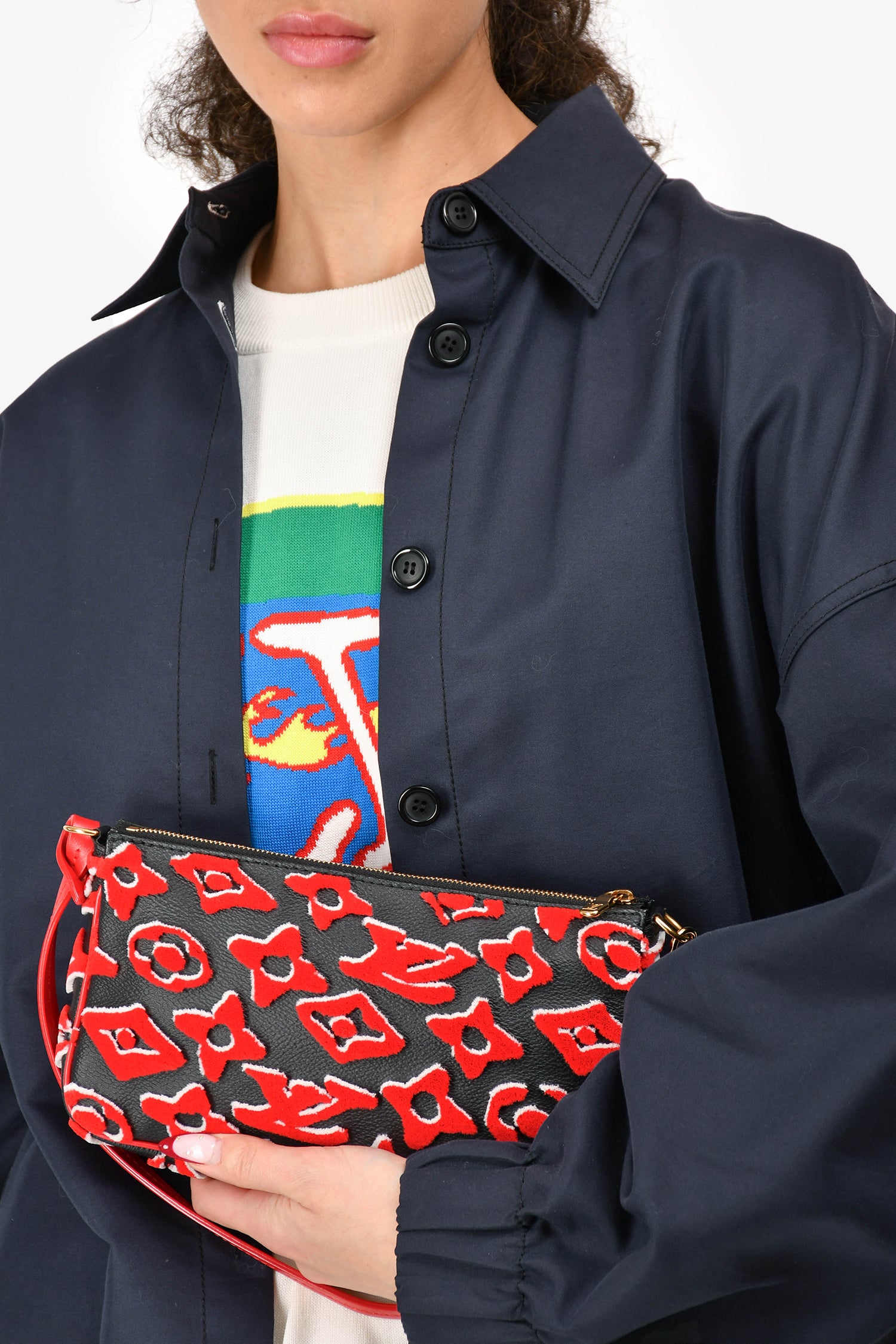 Louis Vuitton x Urs Fischer 2020 Black Leather Red Tufted Monogram Poc ...