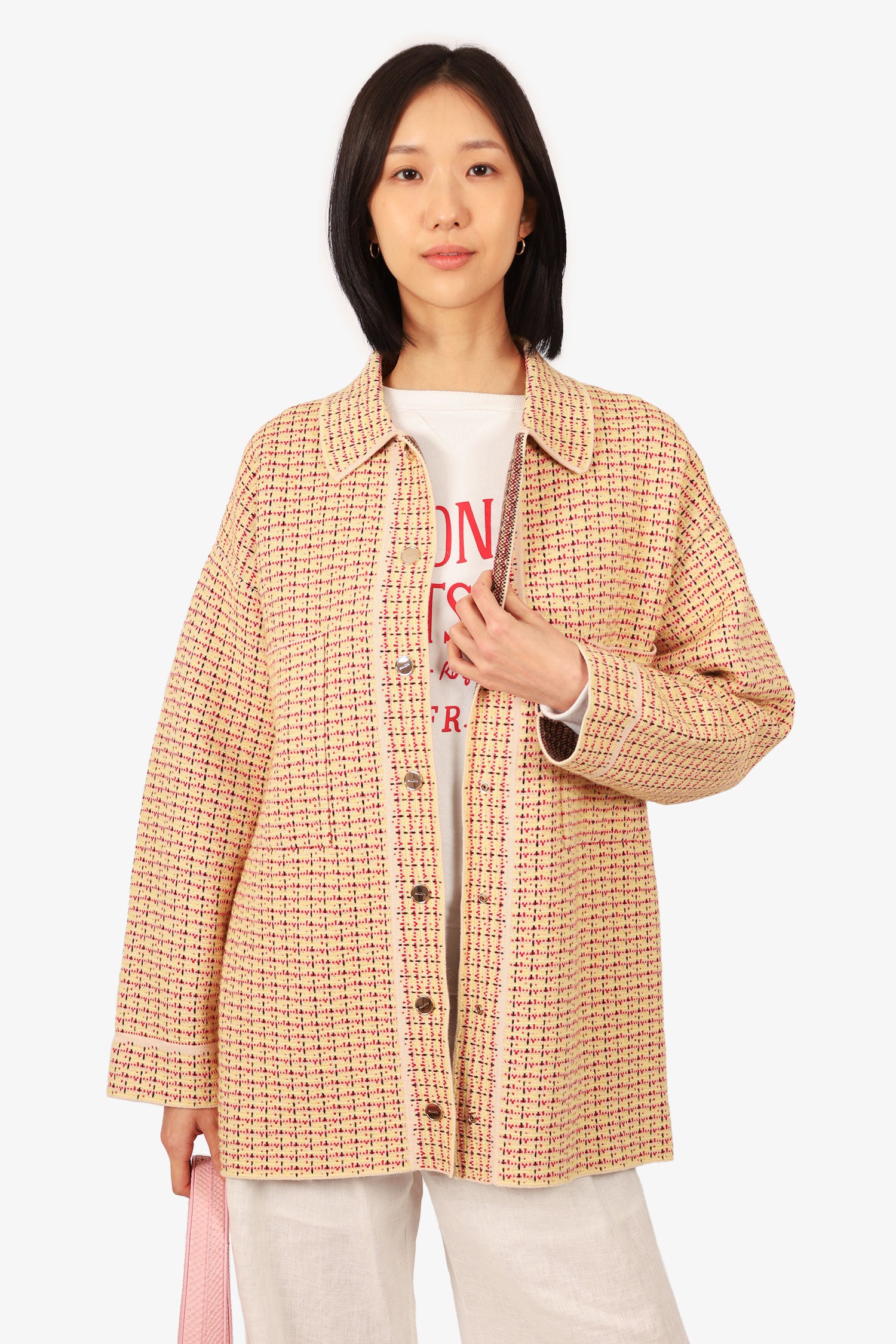 Sandro Beige/Red Blaise Checked Tweed Jacket Size 3 – Mine & Yours