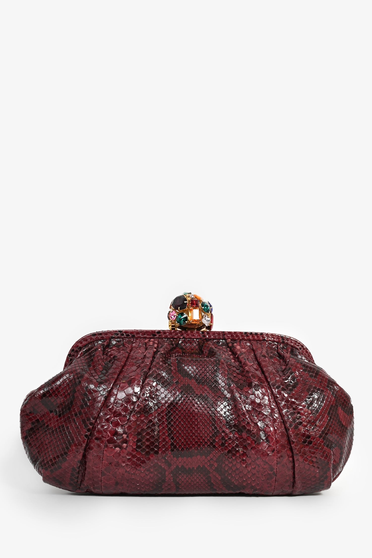 Dolce & Gabbana Burgundy Python Crystal Closure Clutch with Chain ...