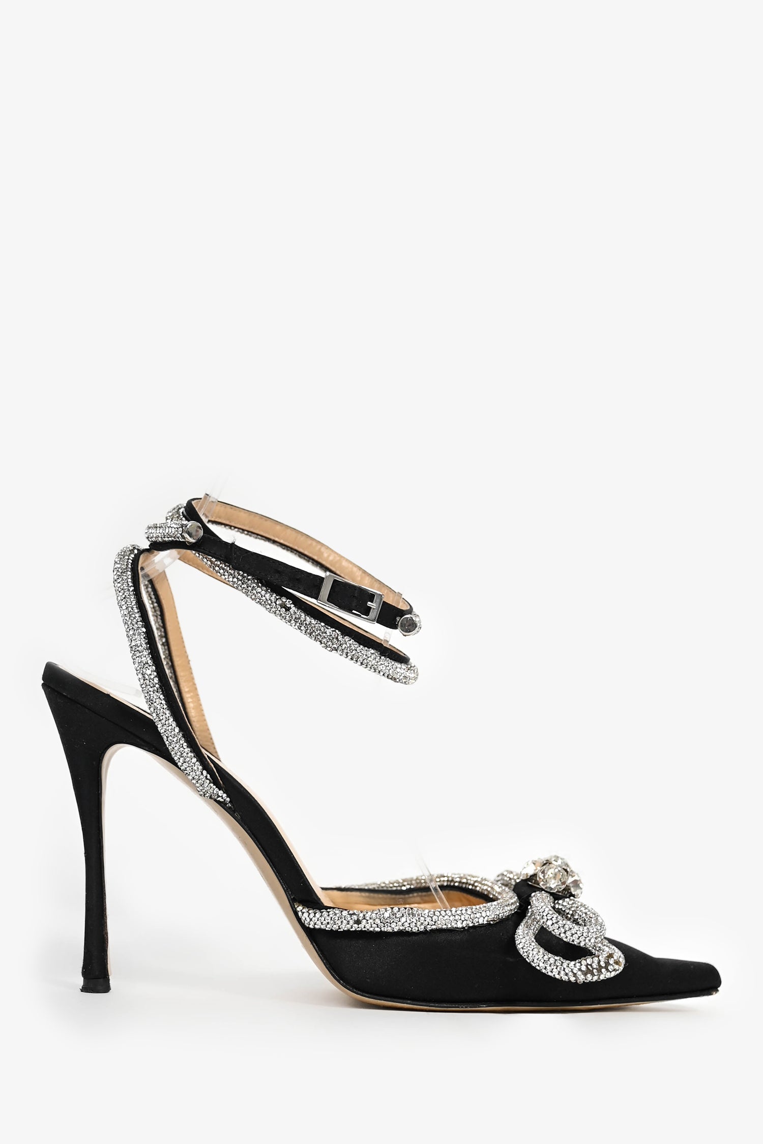 Mach & Mach Black Satin Crystal Bow Heels Size 39 – Mine & Yours