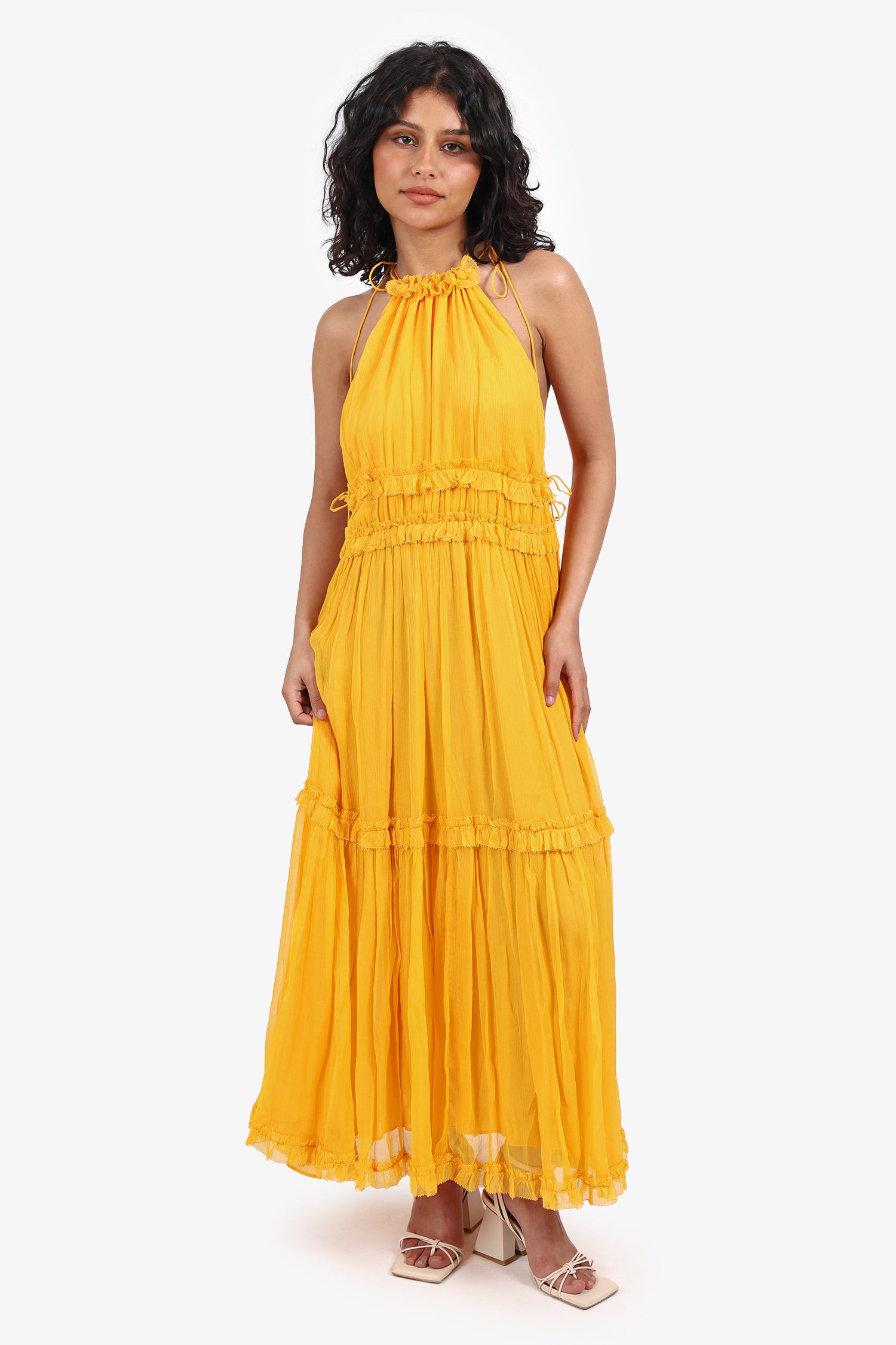 Zimmermann Orange Crepe Silk Tiered 'Mae' Maxi Dress Size 3 – Mine & Yours