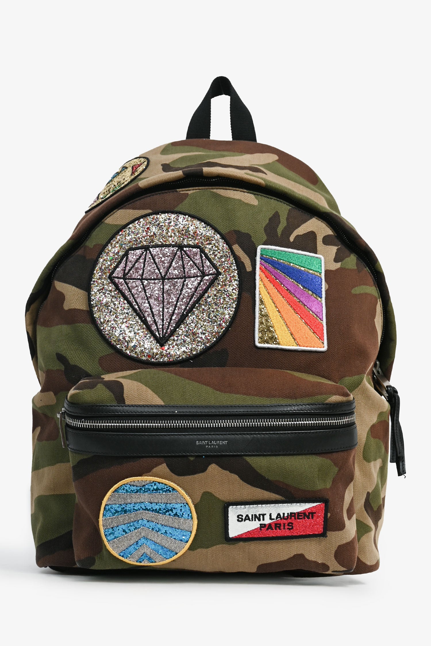 Saint Laurent Camouflage Cotton Sparkle Multi Patch Backpack – Mine & Yours