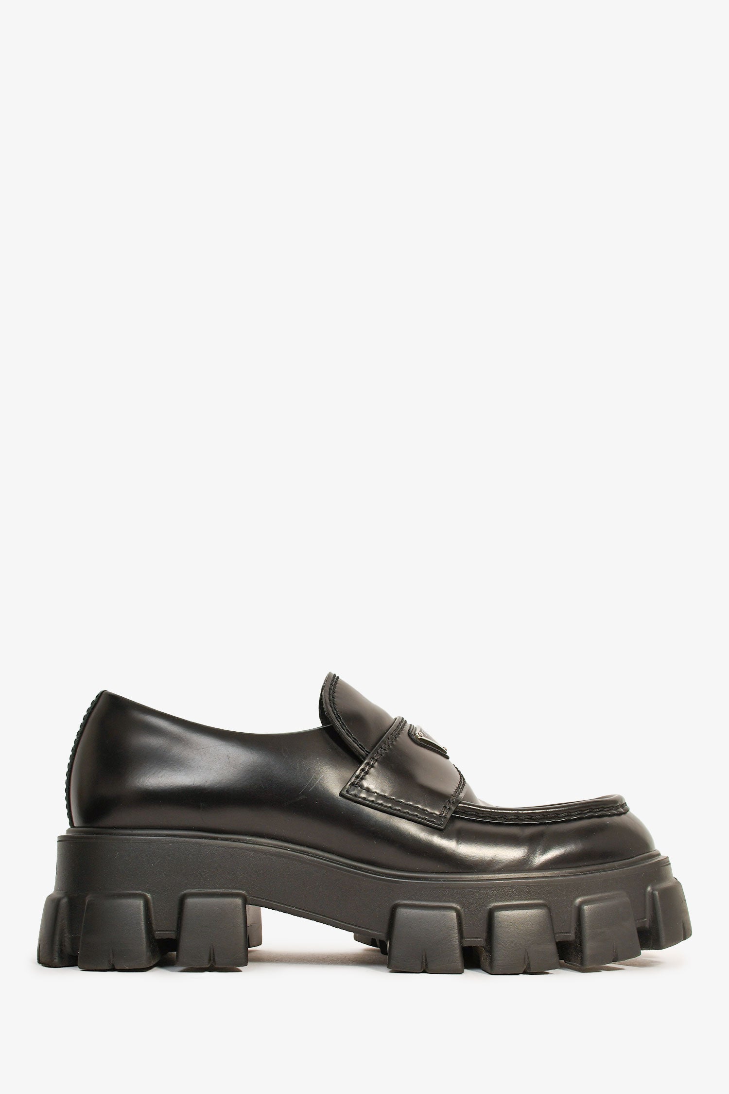 Prada Black Brushed Leather Extra Light Monolith Loafers Size 9 Mens ...