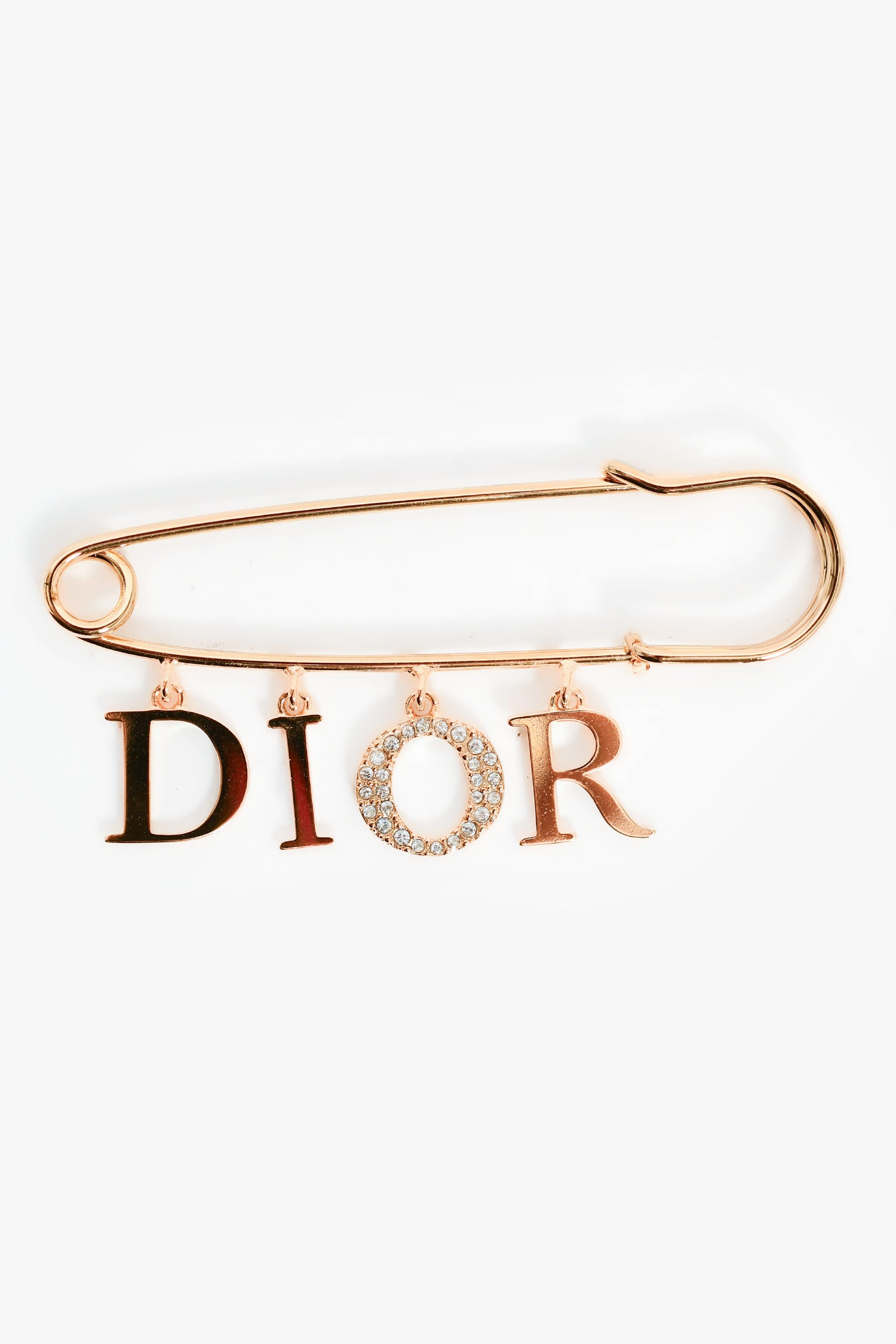 Christian Dior Gold Toned Metal Crystal Embellished 'DIOR' Safety Pin ...