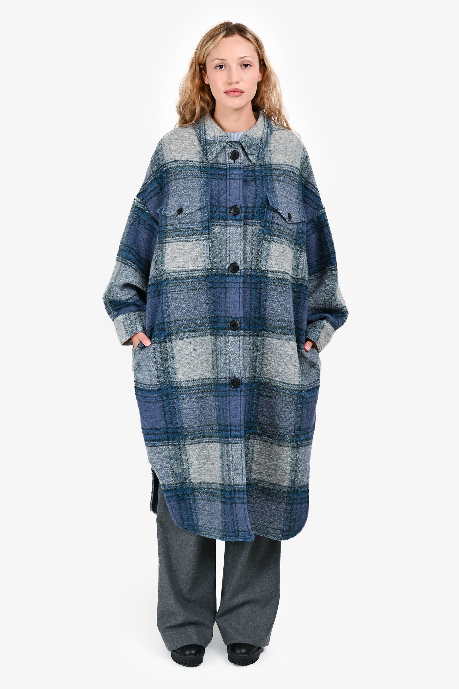 Isabel Marant Etoile Blue/Grey Wool Gabrion Check Coat Size 1 – Mine ...