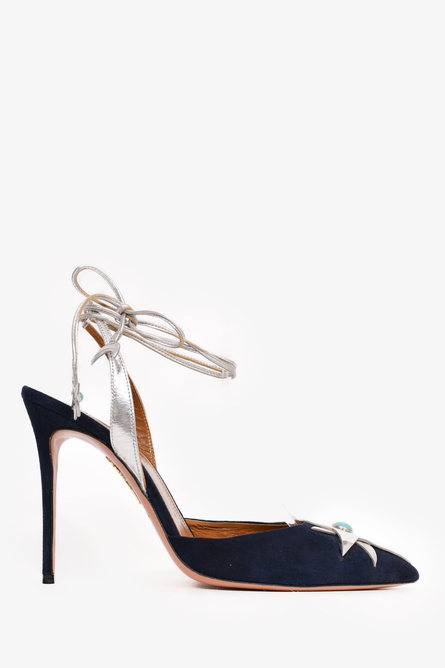 Aquazzura x Poppy Delevingne Navy/Silver Suede Star Heels Size 39 ...