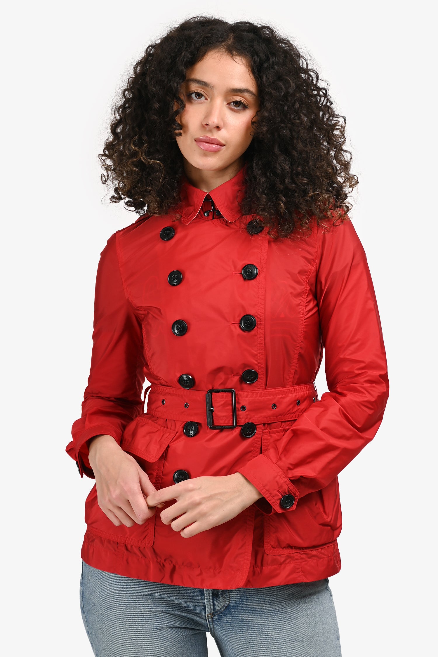 Burberry Brit Red Nylon Double Breasted Short Trench Coat Size 2 US ...
