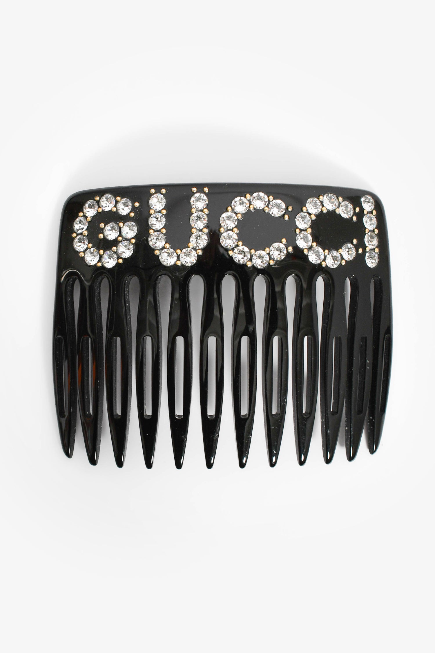 Gucci Black Resin Crystal Embellished Logo Motif Hair Comb Accessory ...