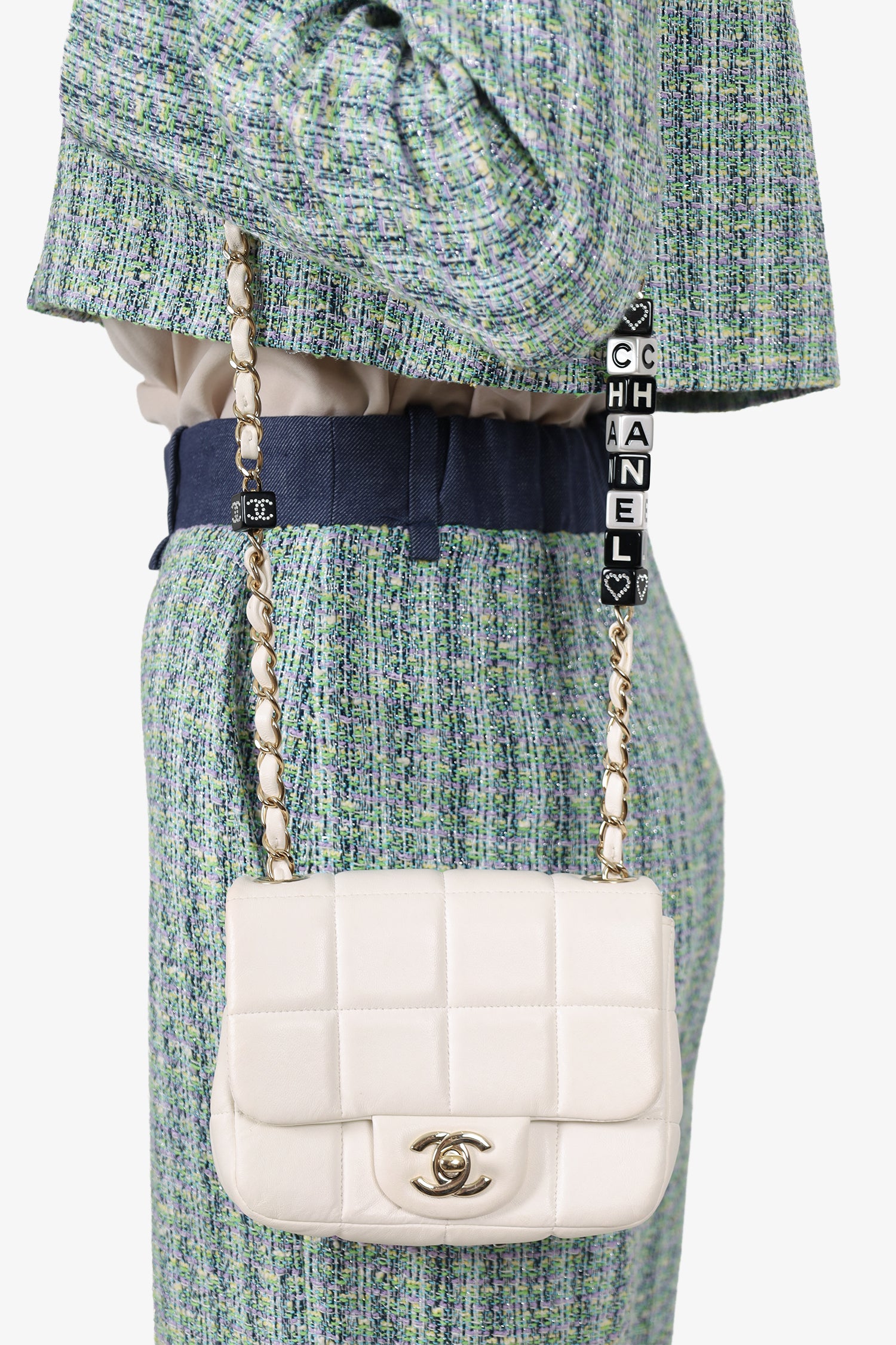 Pre-Loved Chanel™ 2023 White Quilted Lambskin Resin Crystal Monacoco M ...