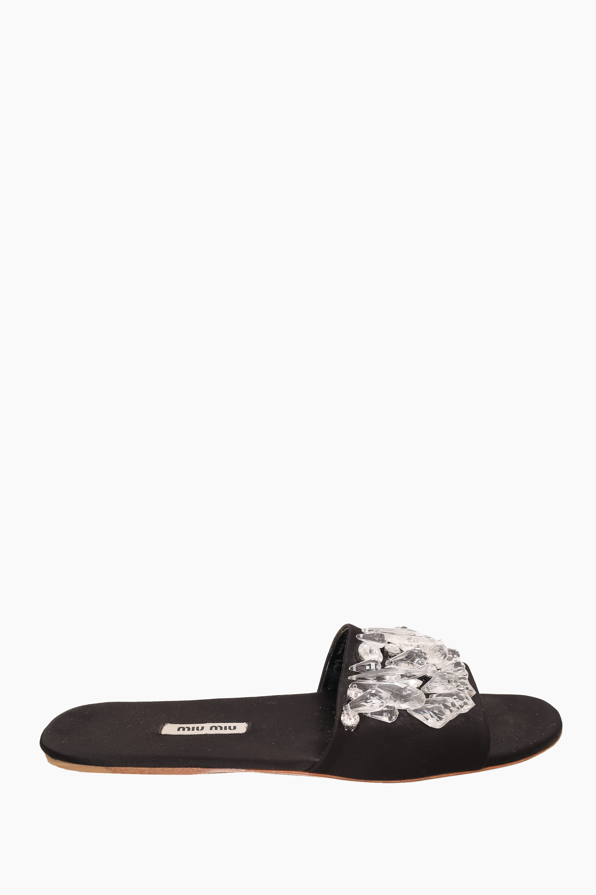 Miu Miu Black Satin Crystal Embellished Slides Size 40 – Mine & Yours