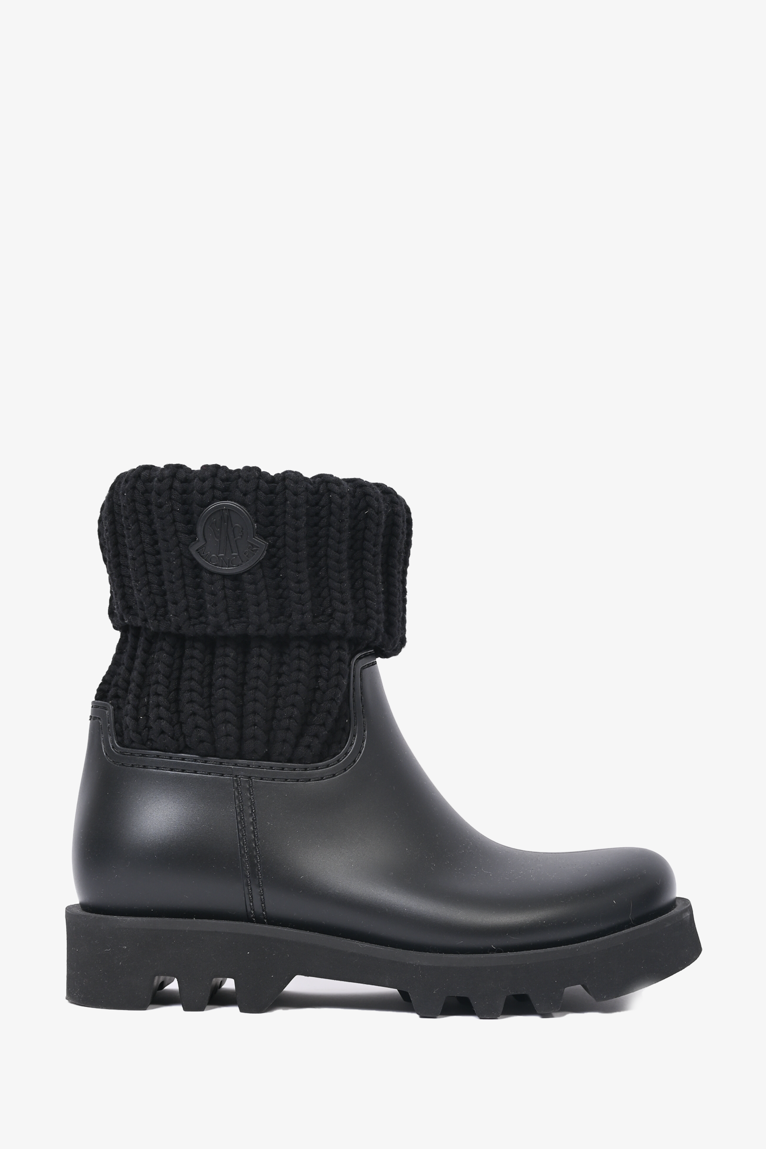 Moncler Black Rubber Fold Over Knit Boots Size 39 – Mine & Yours