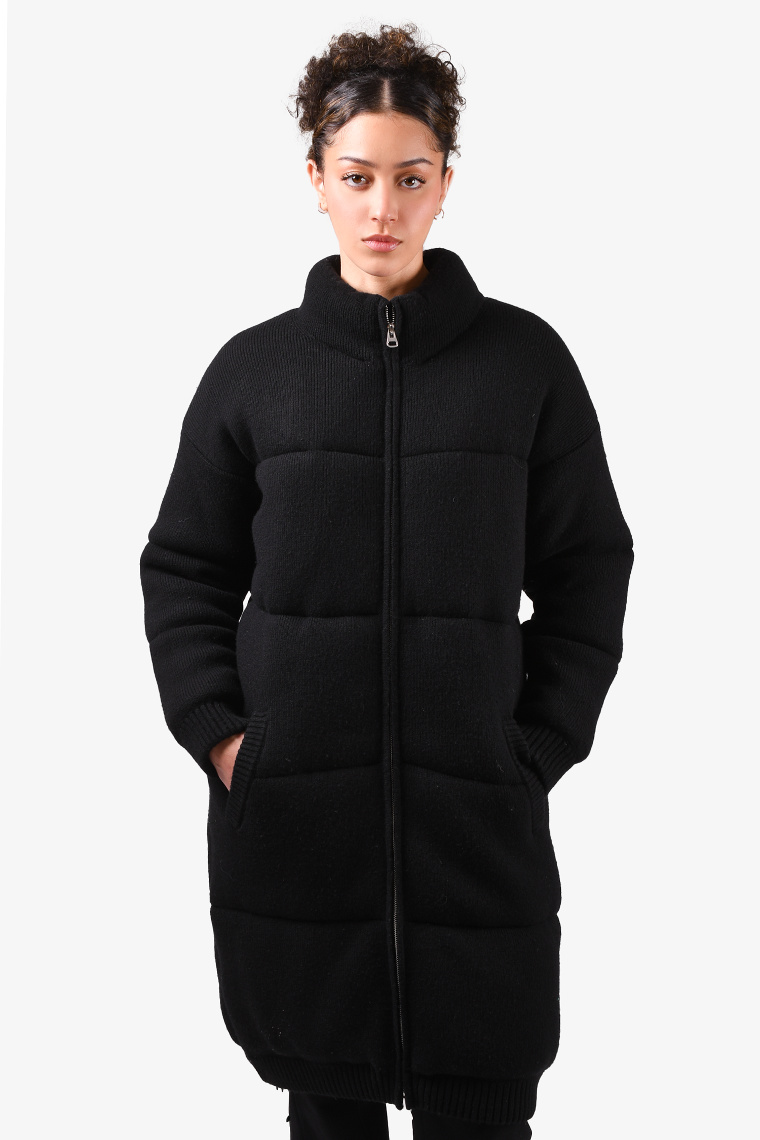 Naadam Black Wool Padded Long Bomber Jacket Size M – Mine & Yours