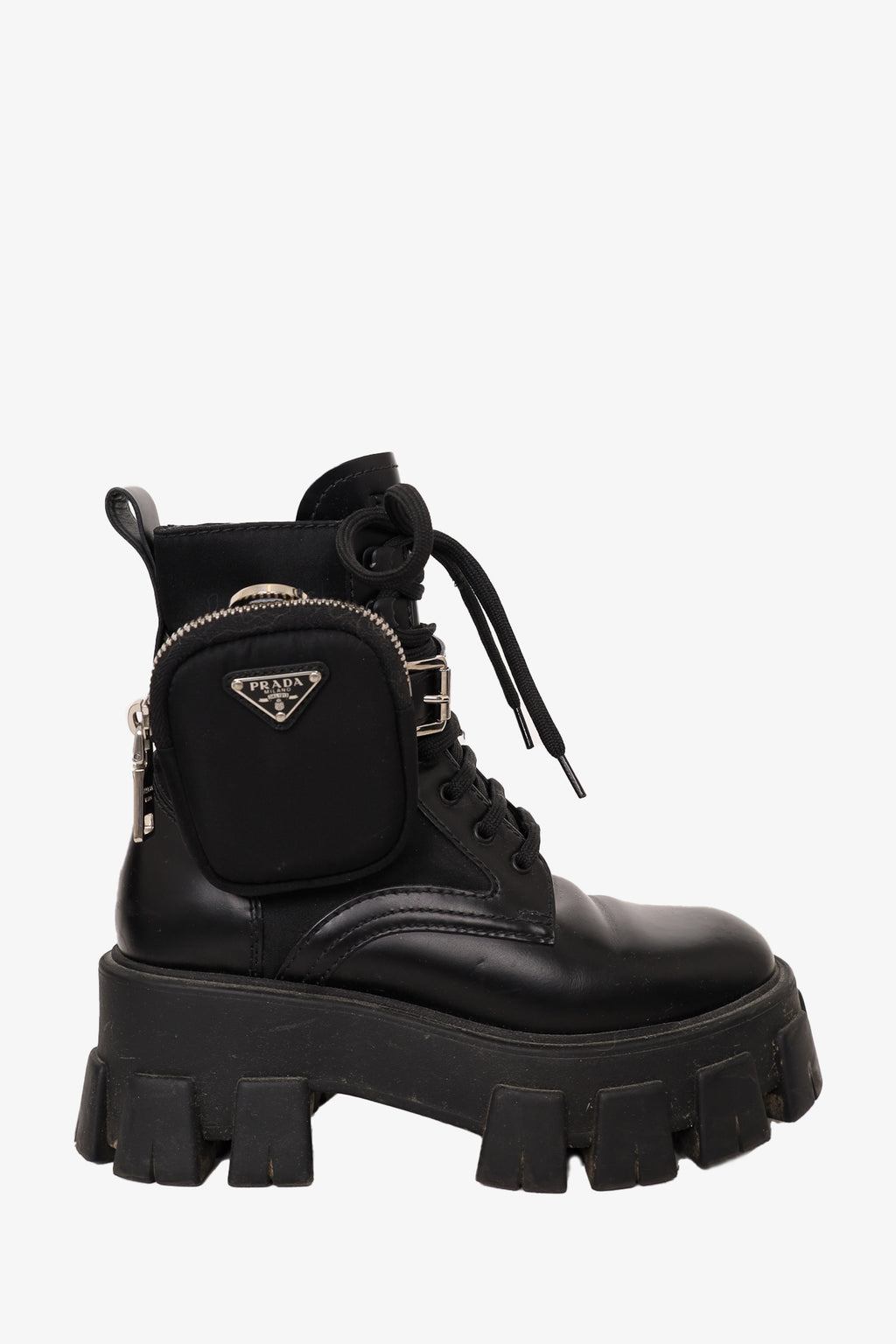 Prada Monolith Leather & Re-Nylon Boots with Pouch Size 35 'As Is ...