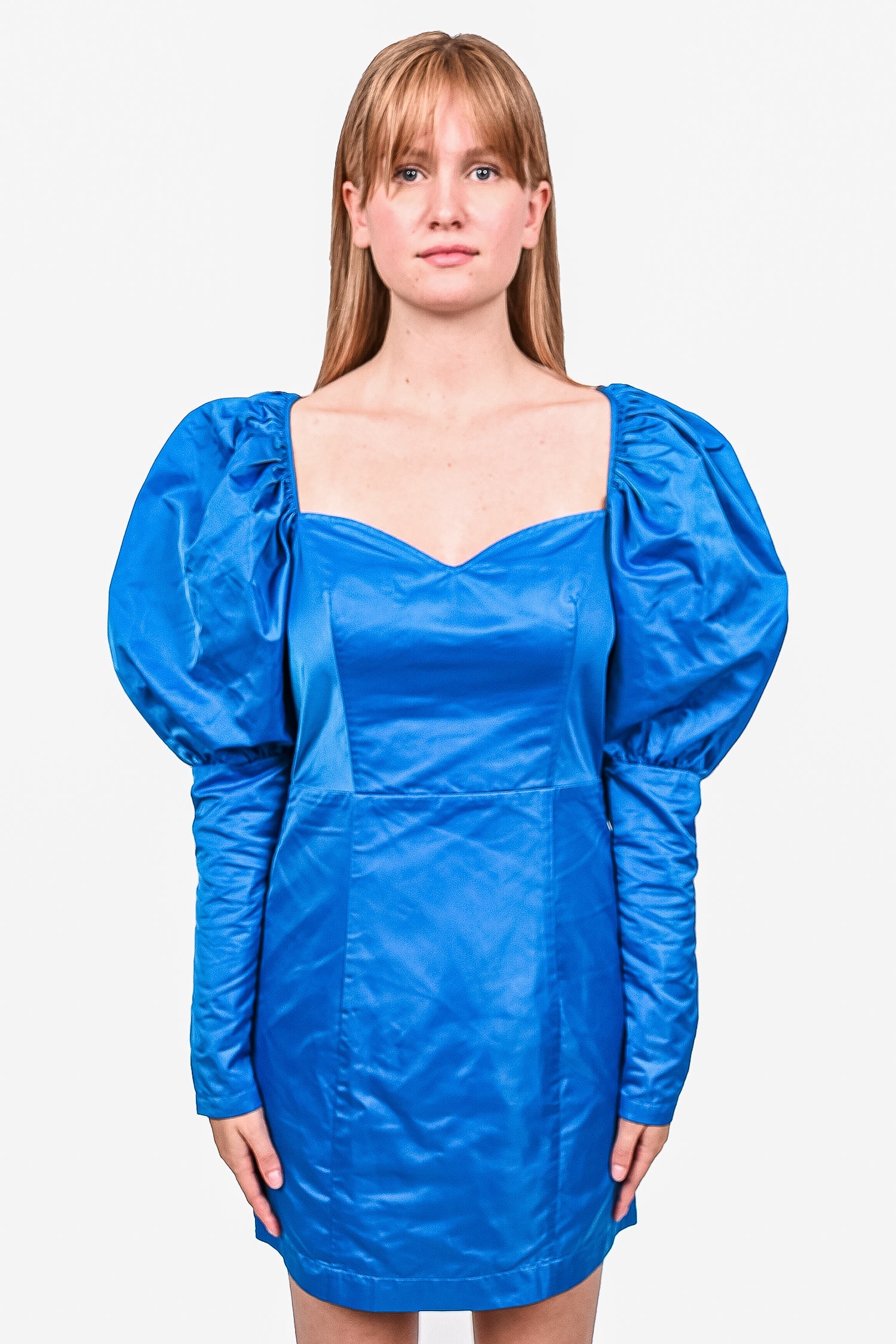 Rotate Bright Blue Satin Puff Mini Dress Size 38 – Mine & Yours