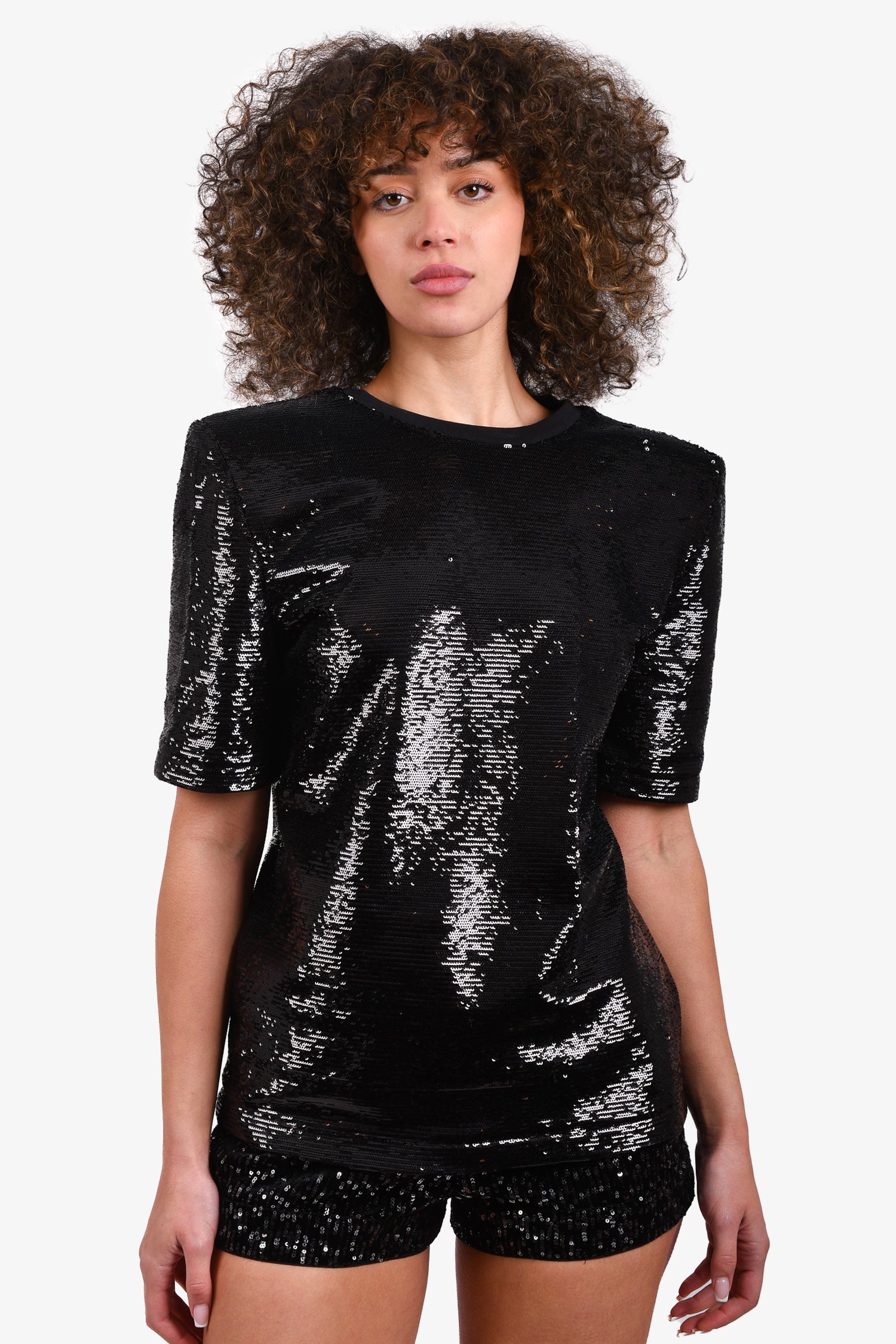 The Attico Black Sequin Padded Shoulder Top Size 38 – Mine & Yours