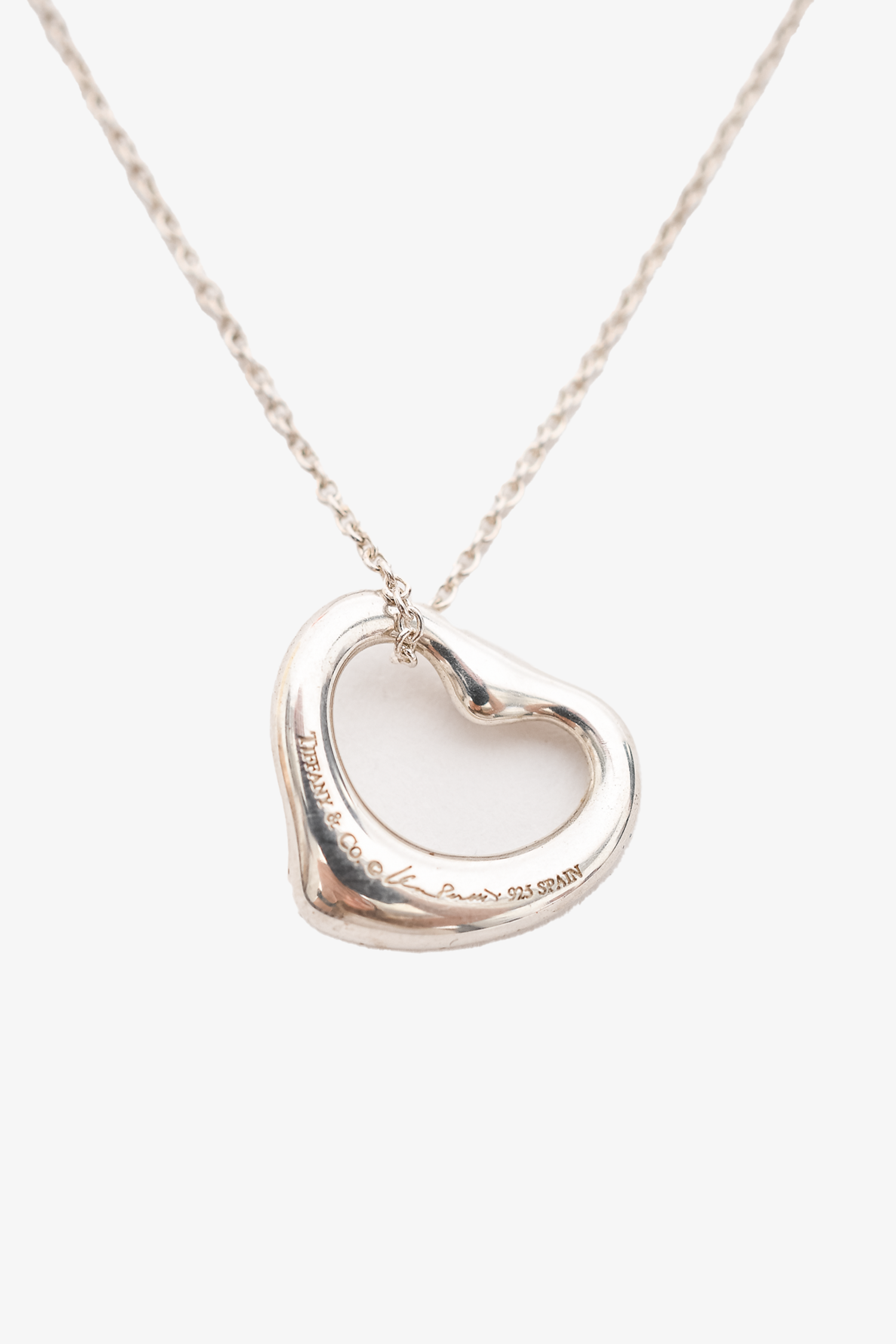 Tiffany & Co. Sterling Silver Small Open Heart Pendant Necklace with P ...