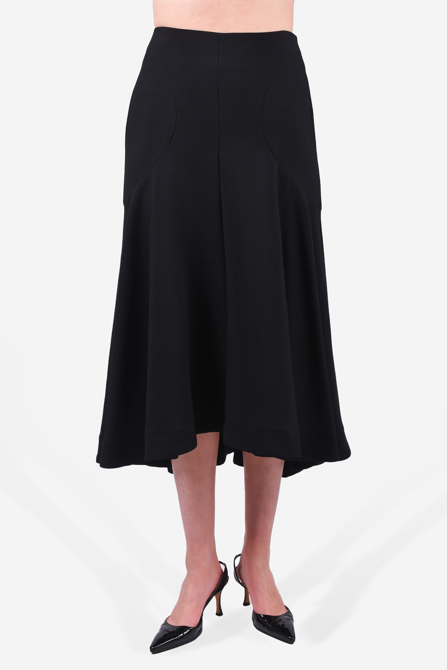 Toteme Black Pleated Spiral Hem 'Alberata' Midi Skirt Size L – Mine & Yours