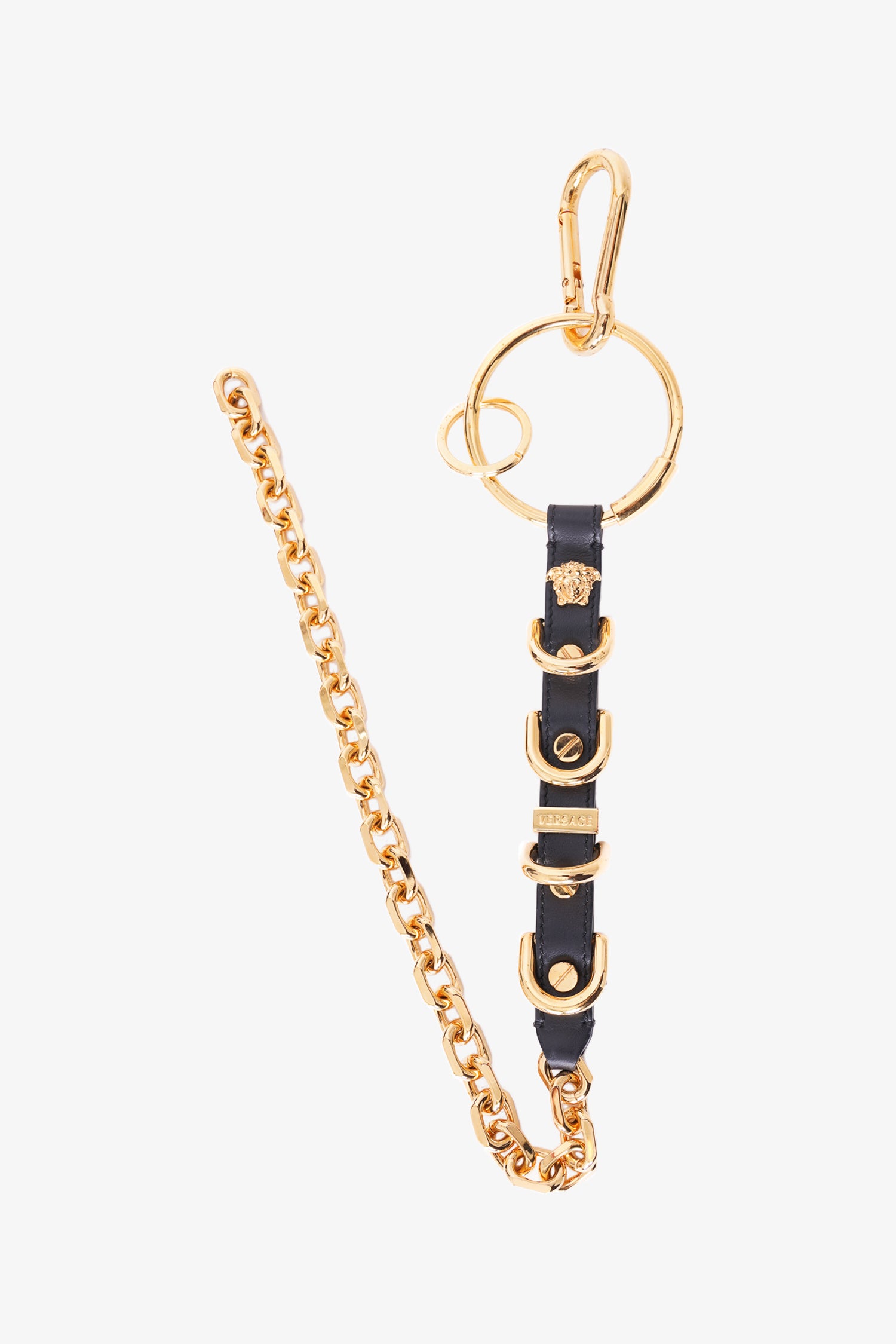Versace Black Leather with Gold Tone Rings Keychain – Mine & Yours