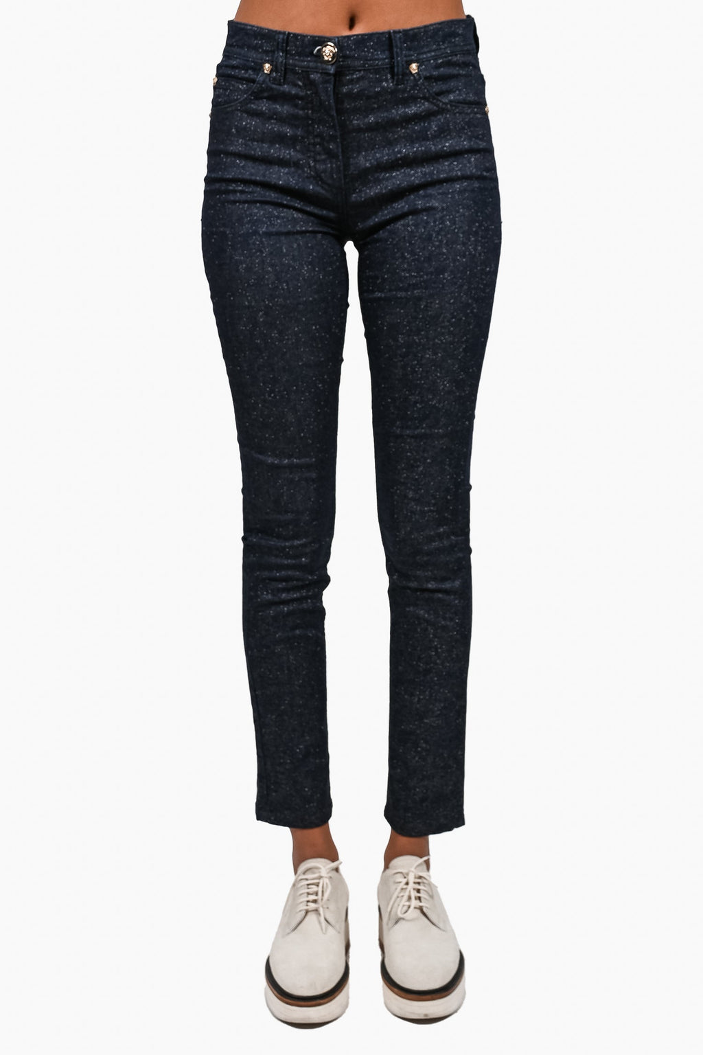 Versace Dark Blue Glitter High Waisted Jeans w/ Gold Medusa Buttons sz ...