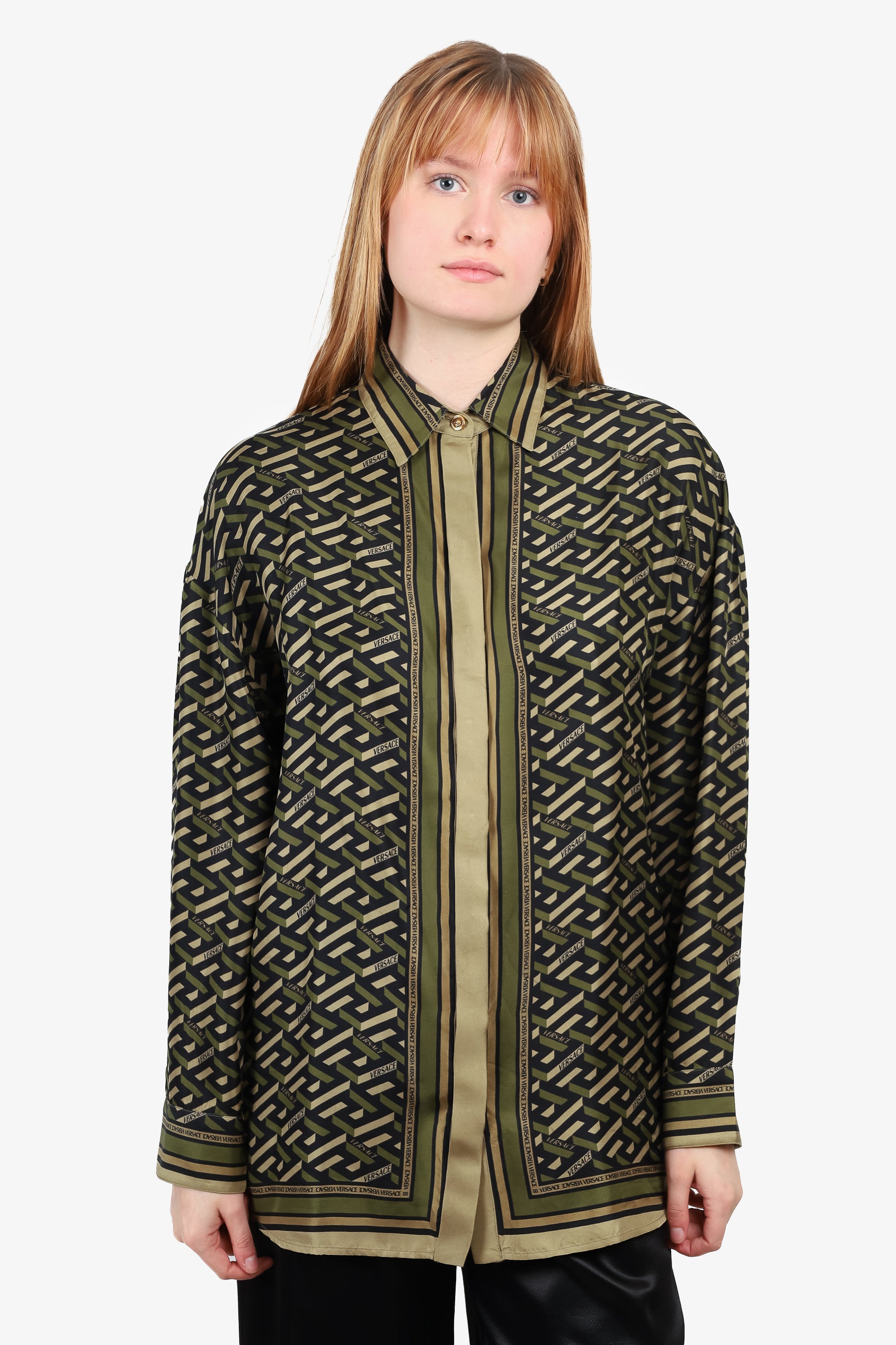 Versace La Greca Monogram & Medusa Smiley Silk Blouse Size 40 Mens ...