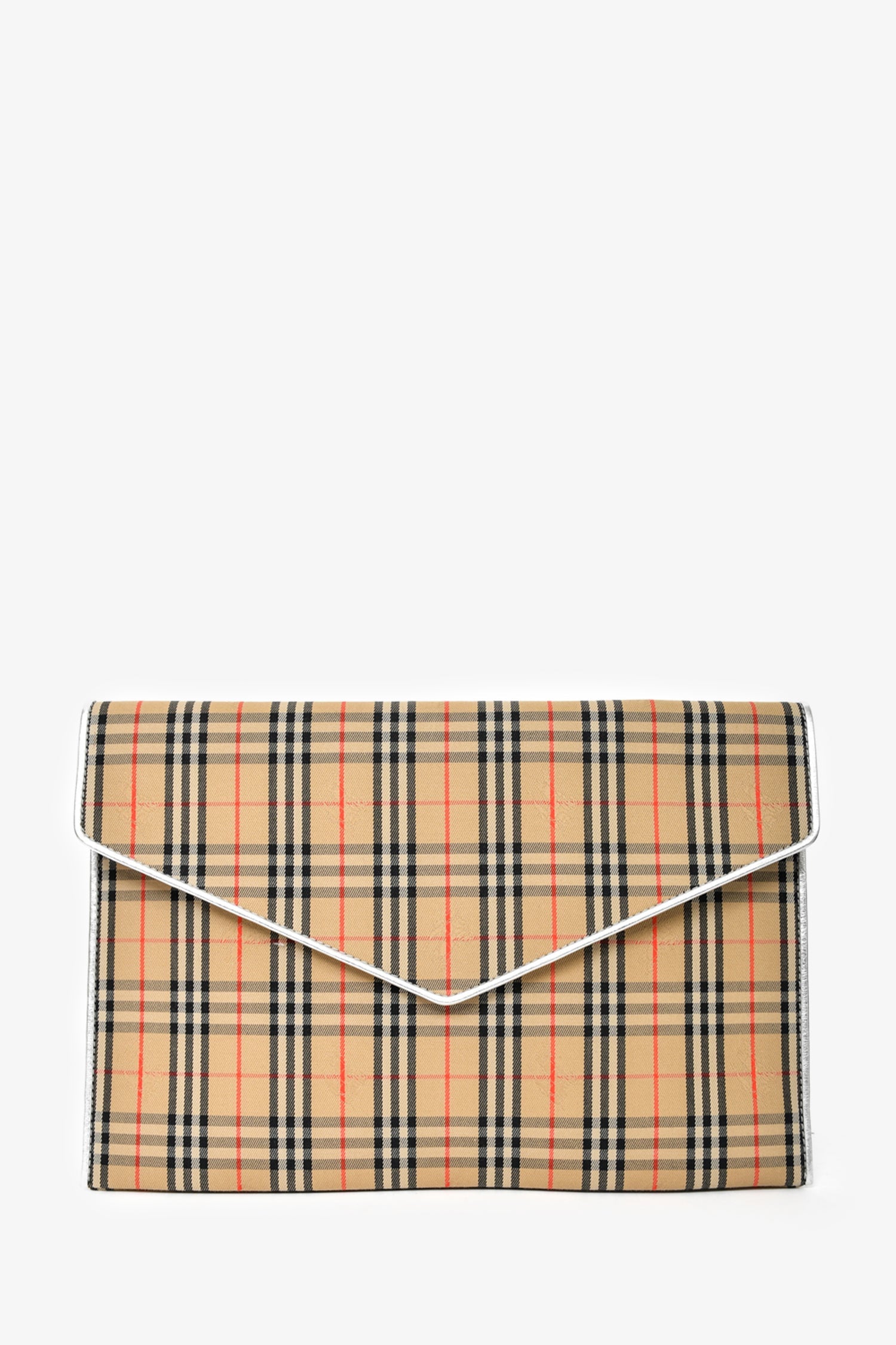 Burberry Nova Check Canvas Envelope Pouch With Silver Trim – Mine & Yours