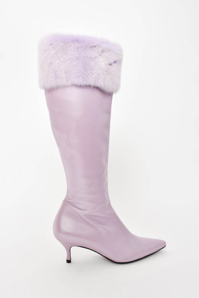 Escada Light Purple Knee High Boot with Fur Trim Size 38 – Mine & Yours